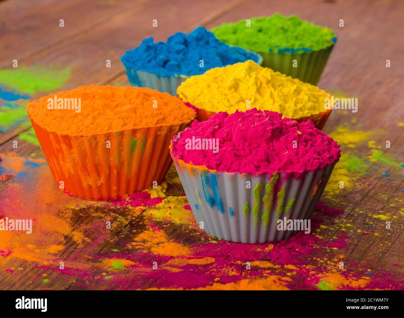 Holi color powder. Organic Gulal colours in bowl for Holi festival ...