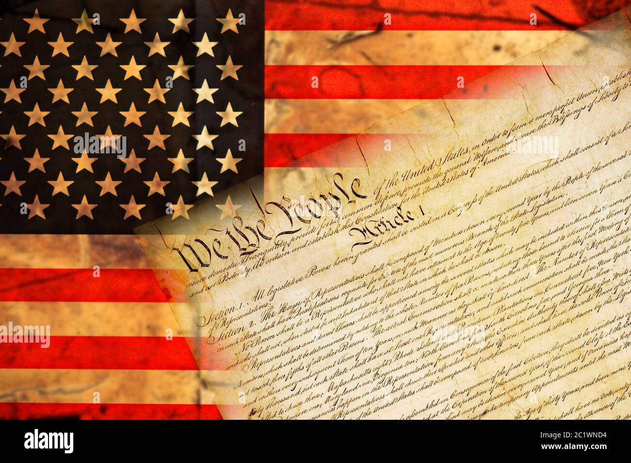 USA flag and United States constitution Stock Photo - Alamy