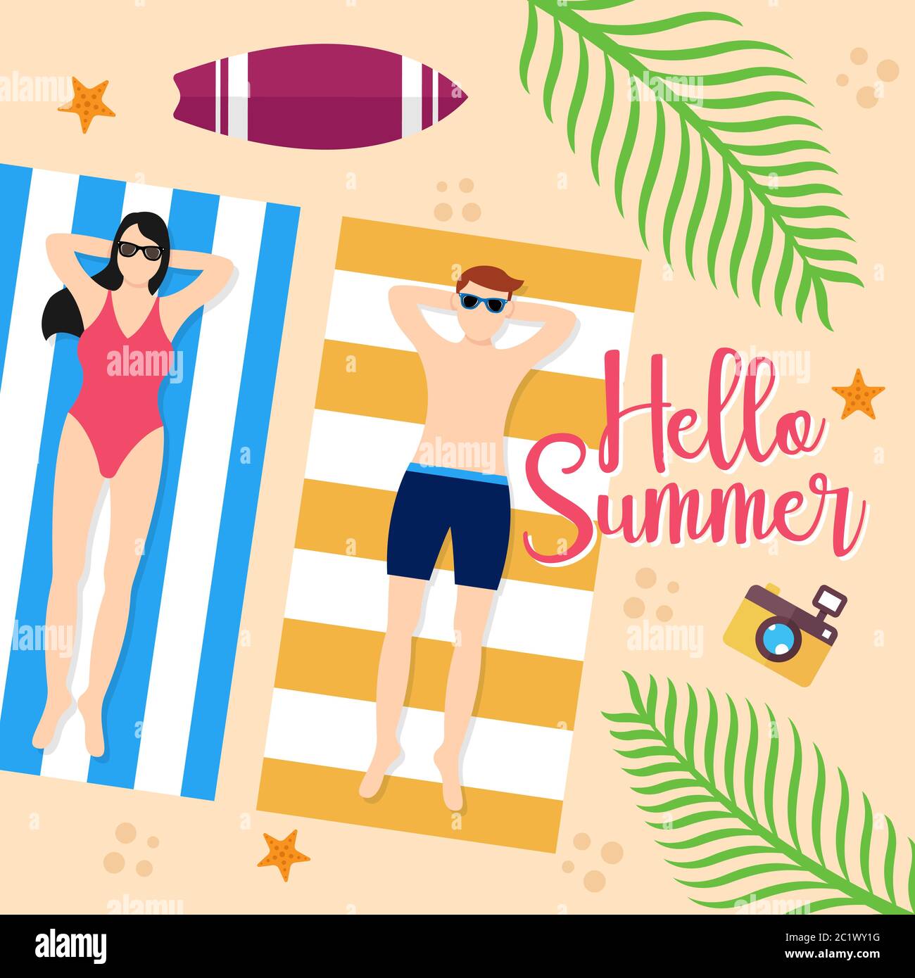 Summer Holiday on the beach Vector Illustration. Summer vacation Vector ...