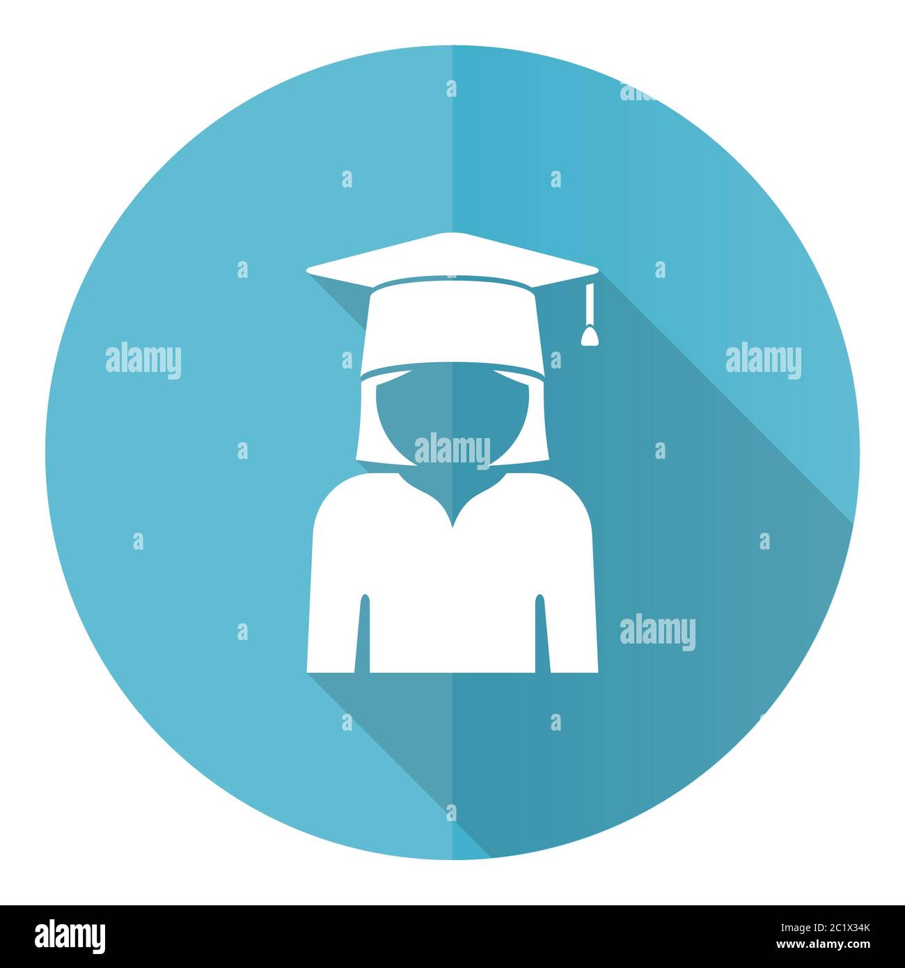 Graduate blue round flat design vector icon isolated on white ...