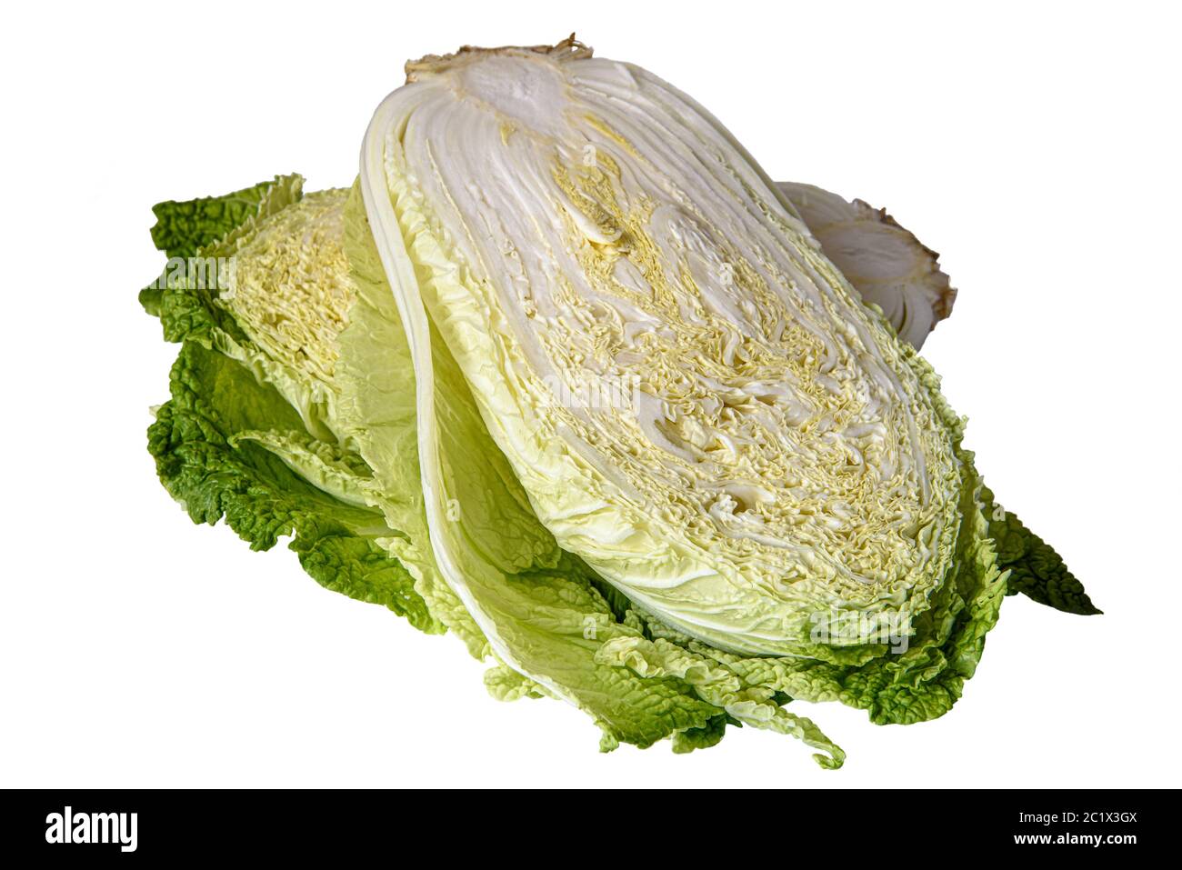 Half head of Beijing cabbage on white background, isolated close-up ...