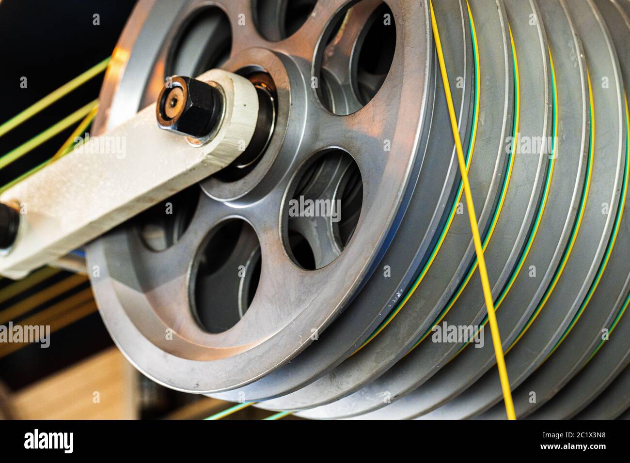 Cable production. Close up of a cable reel Stock Photo - Alamy