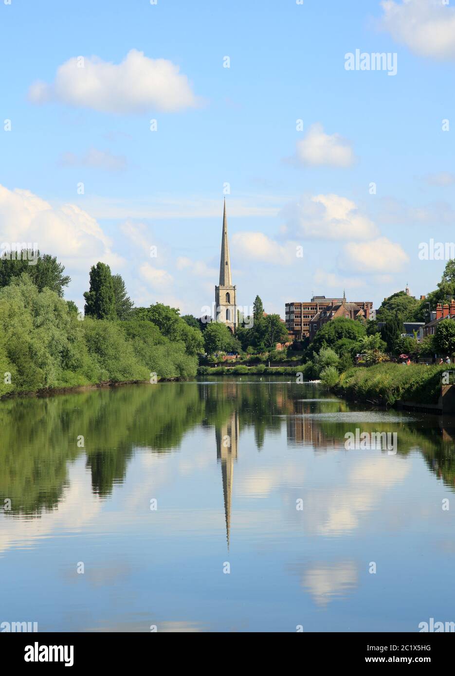 River Severn view looking north towards Worcester city centre Stock ...