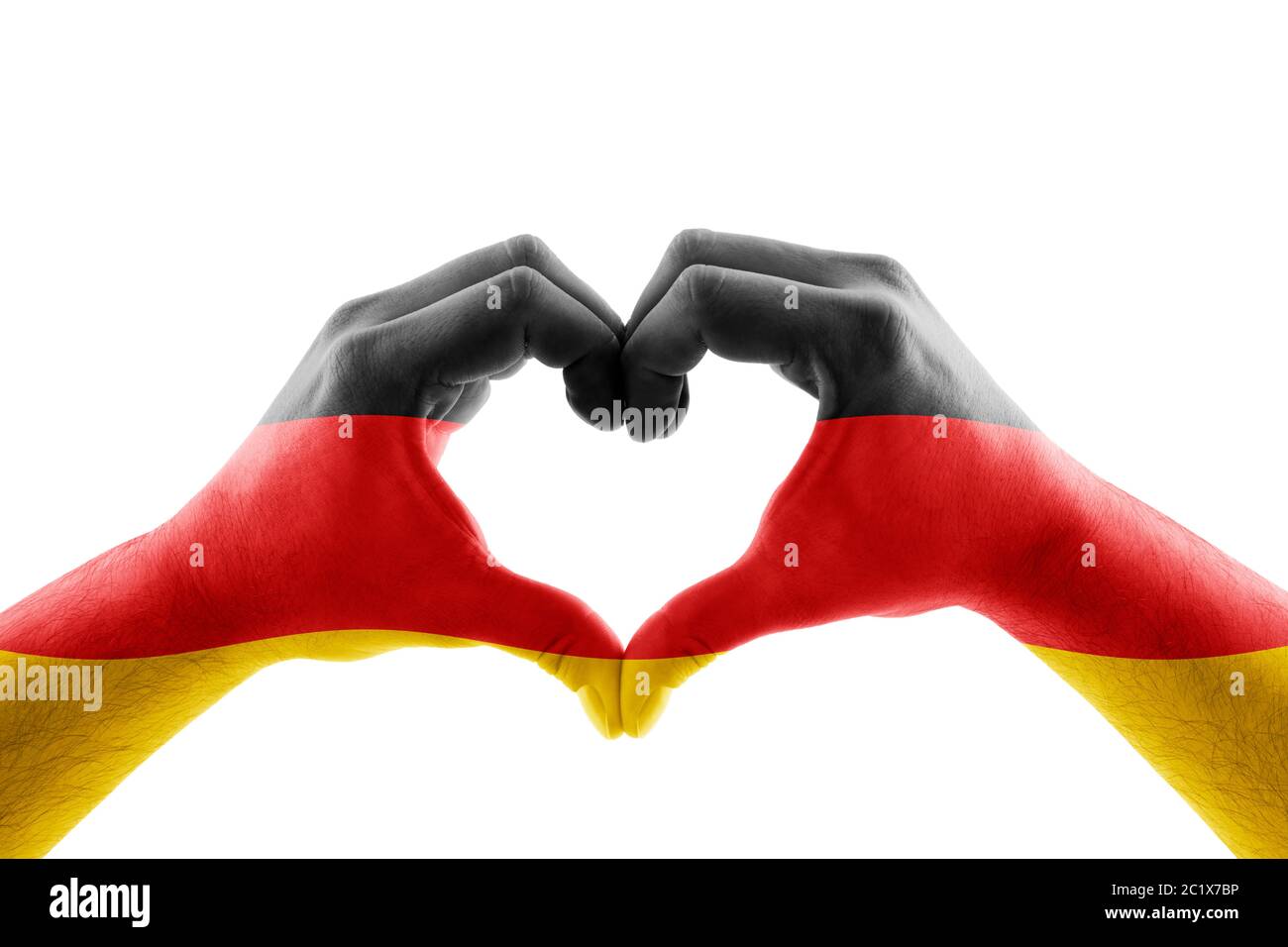 Two hands in the form of heart with German flag isolated on white ...