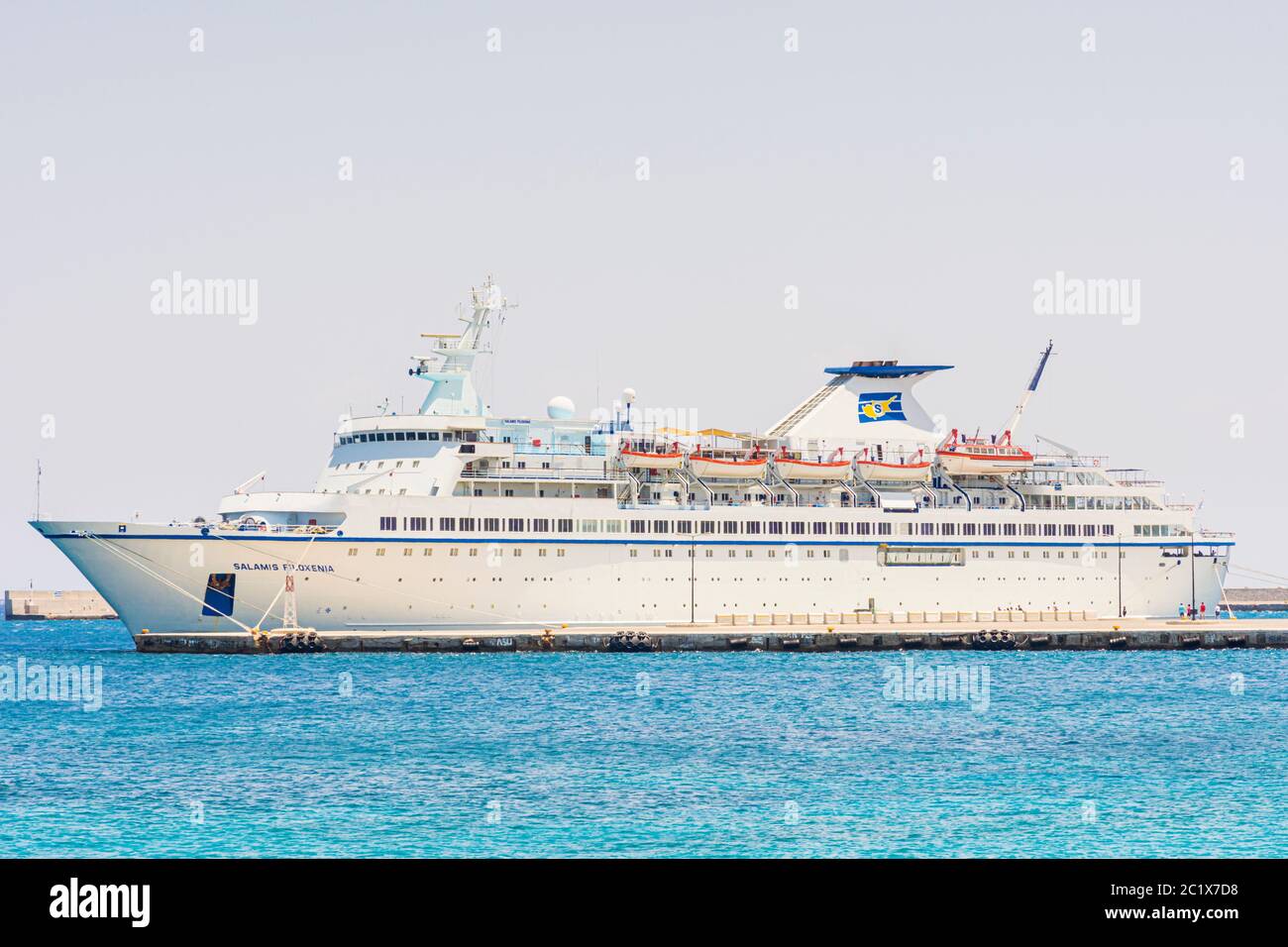 The small cruise ship Salamis Filoxenia, anchored at Rhodes port ...
