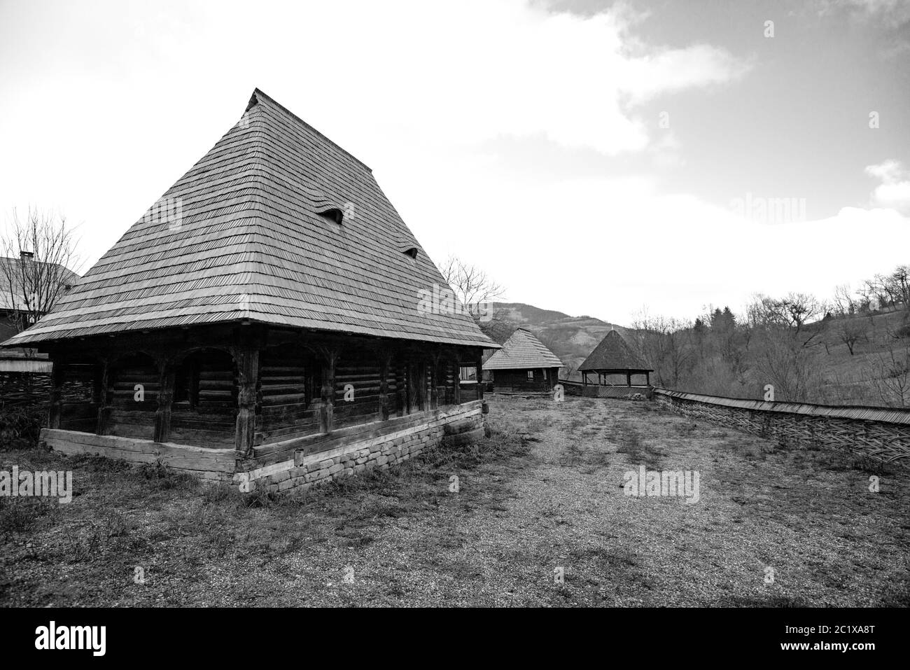 Old house flowers on Black and White Stock Photos & Images - Alamy
