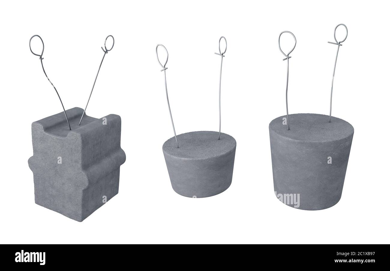 Different flat concrete spacers with wire to secure reinforcement steel ...