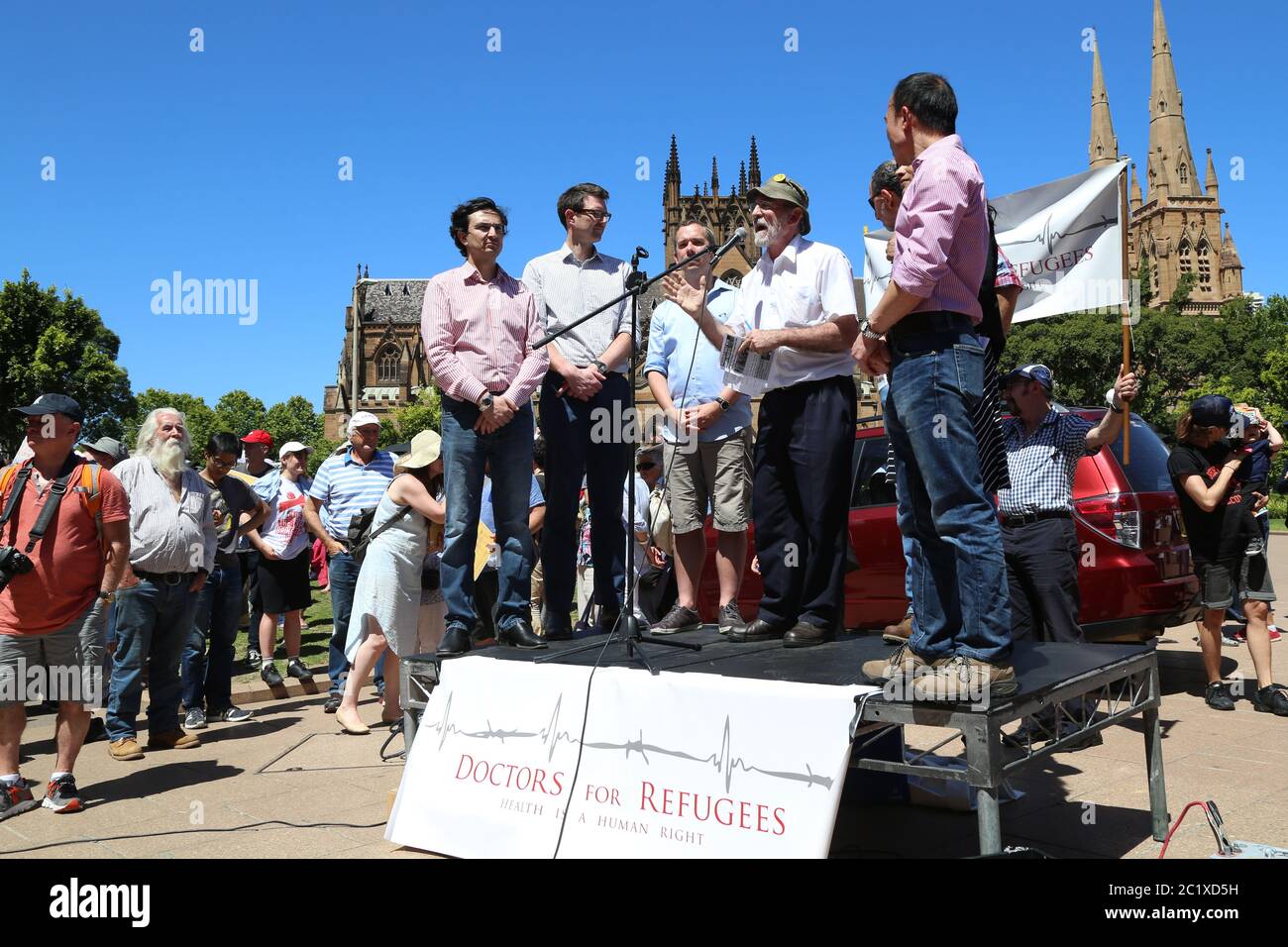 Pictured: Ian Rintoul from Refugee Action Coalition speaking at the ...