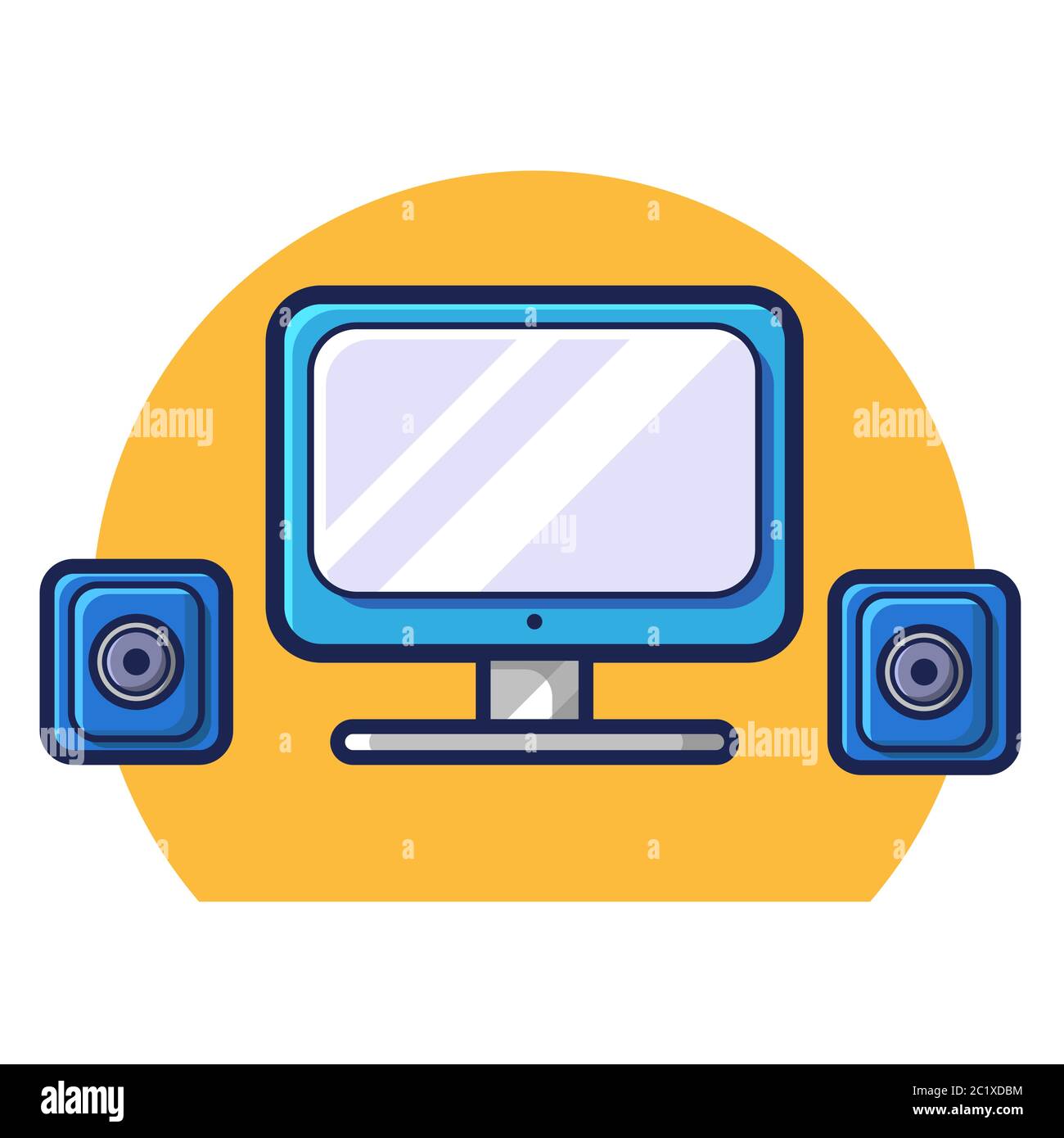 Computer monitor with audio speakers vector illustration. Flat cartoon ...