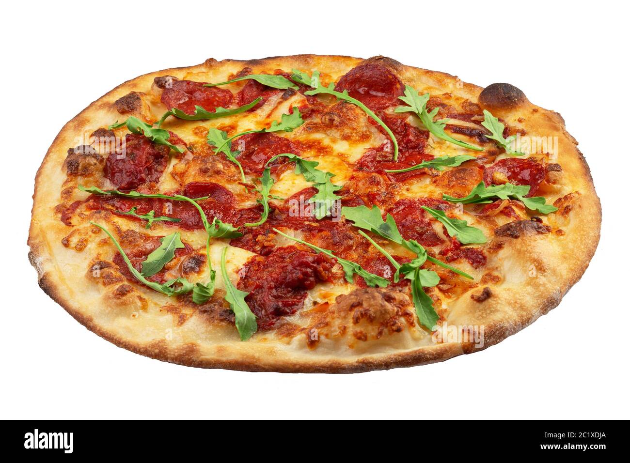 Pizza isolated on white, side view Stock Photo - Alamy