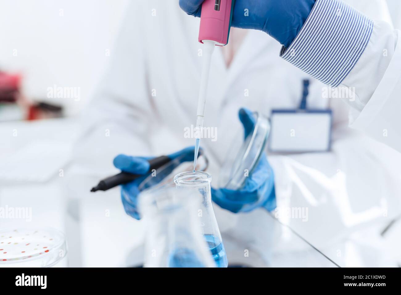 close up. image of scientists microbiologists conduct research Stock ...