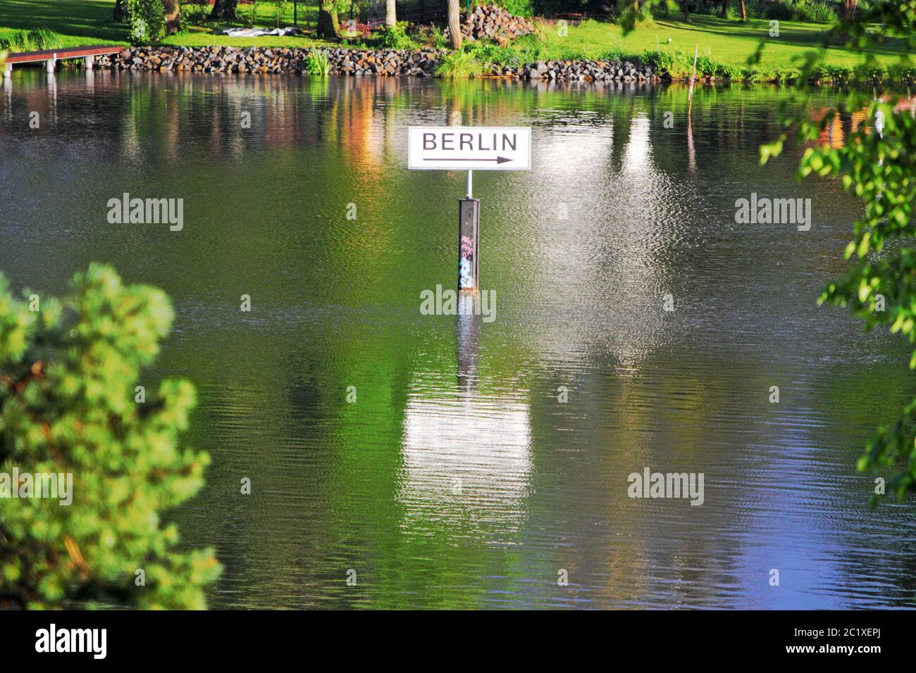 Lake with Berlin sign Stock Photo - Alamy