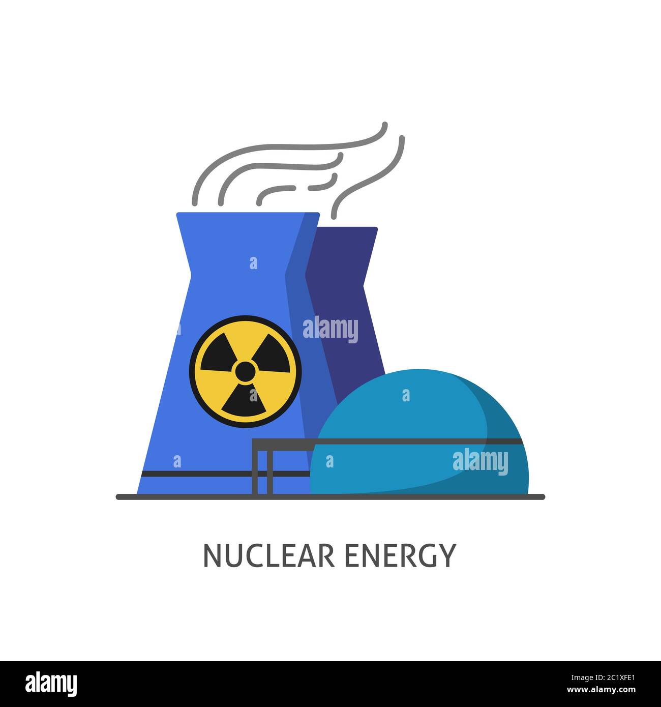Nuclear power plant icon in flat style. Non-renewable energy source symbol isolated on white ...