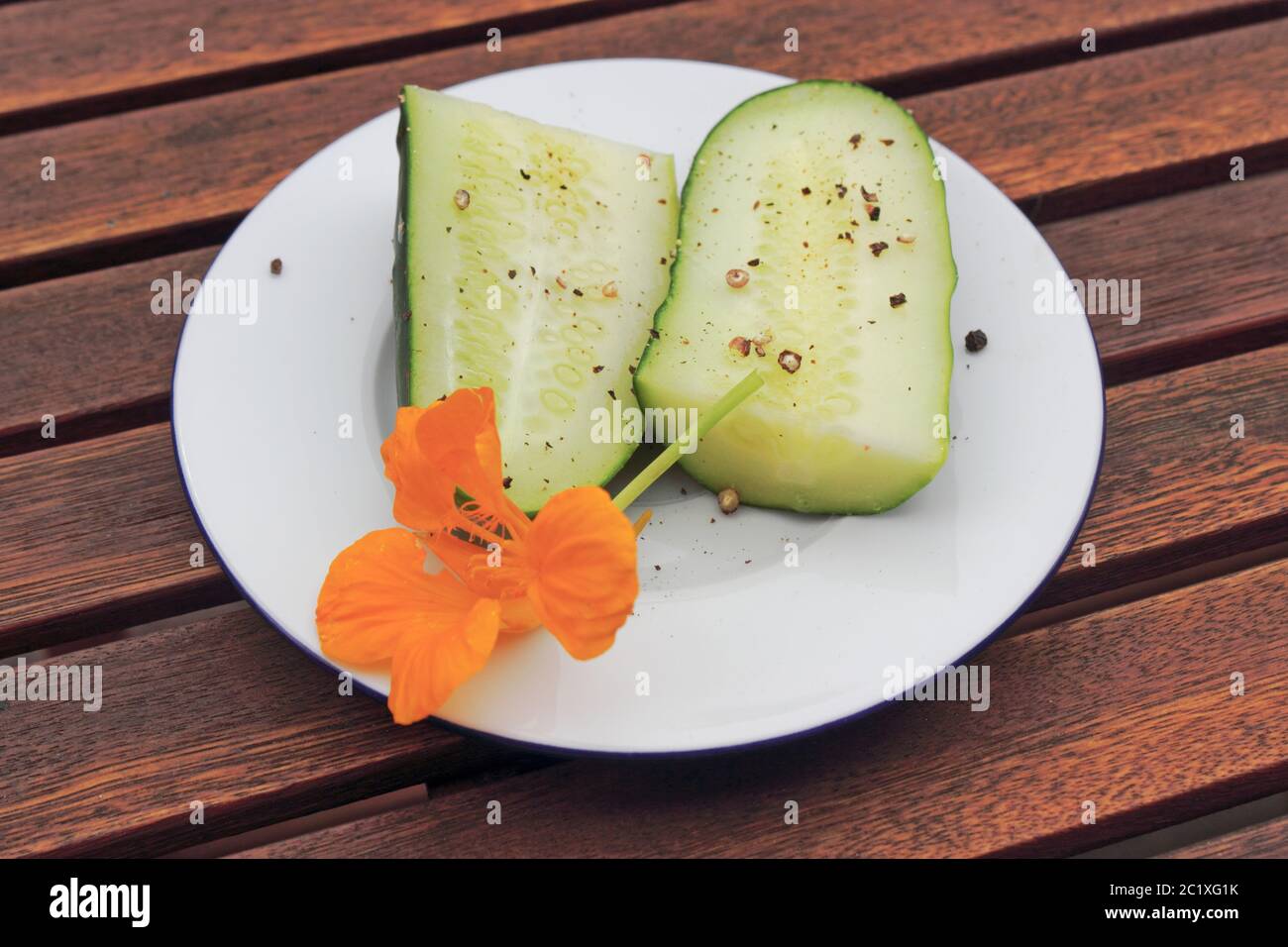 Cucumber plate with cress Stock Photo - Alamy