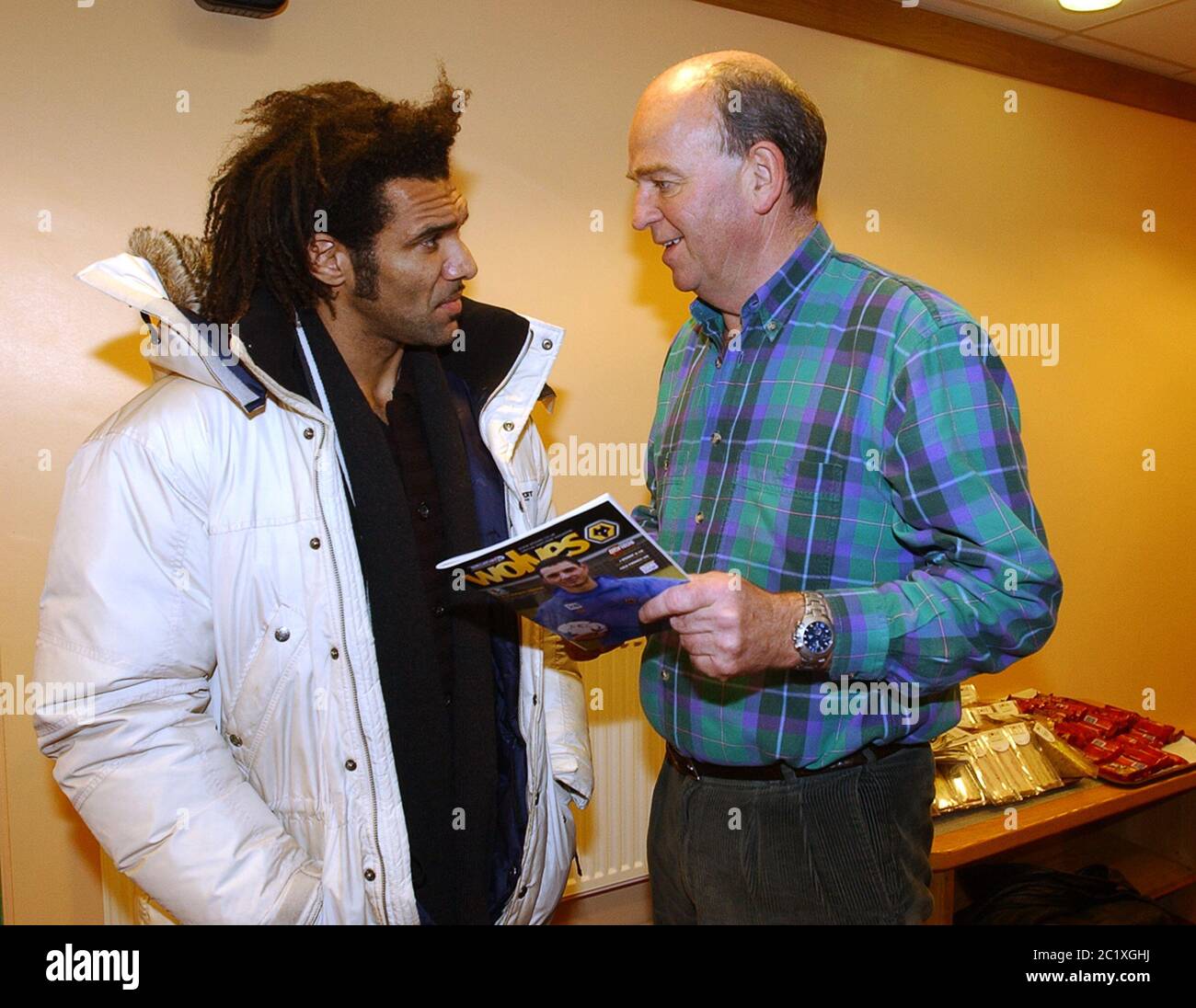 Pat Murphy BBC sports reporter talking to former footballer Don Goodman ...