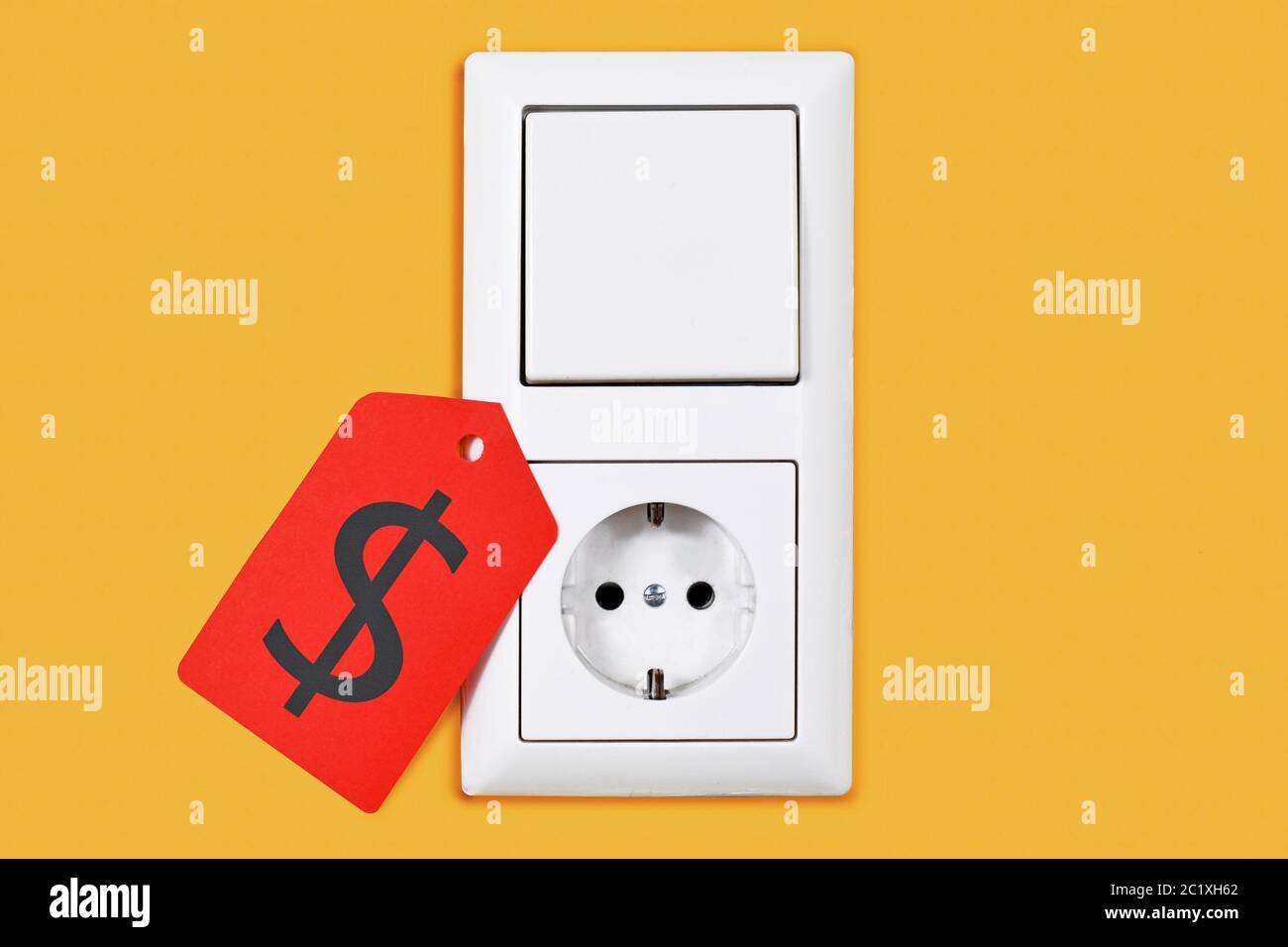 Electricity price rate concept with plug socket and light switch with ...