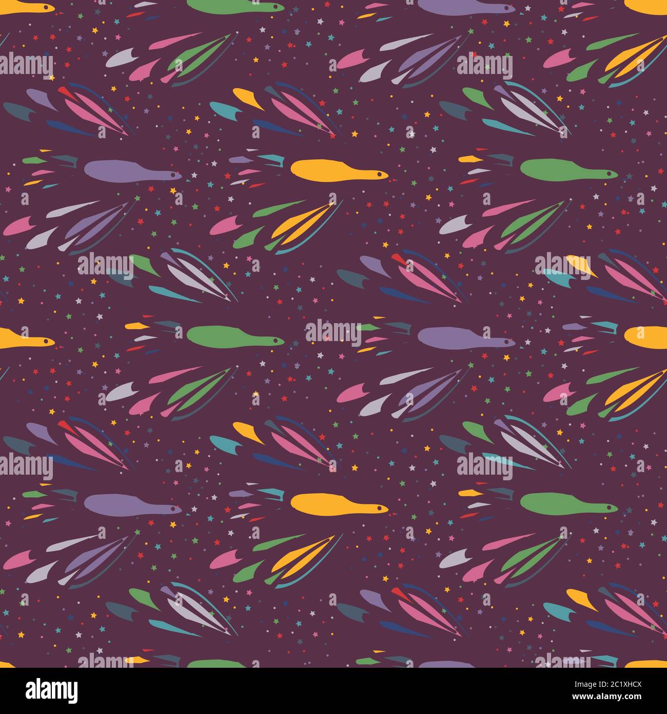 colorful birds flying on purple night sky pattern Stock Vector Image ...