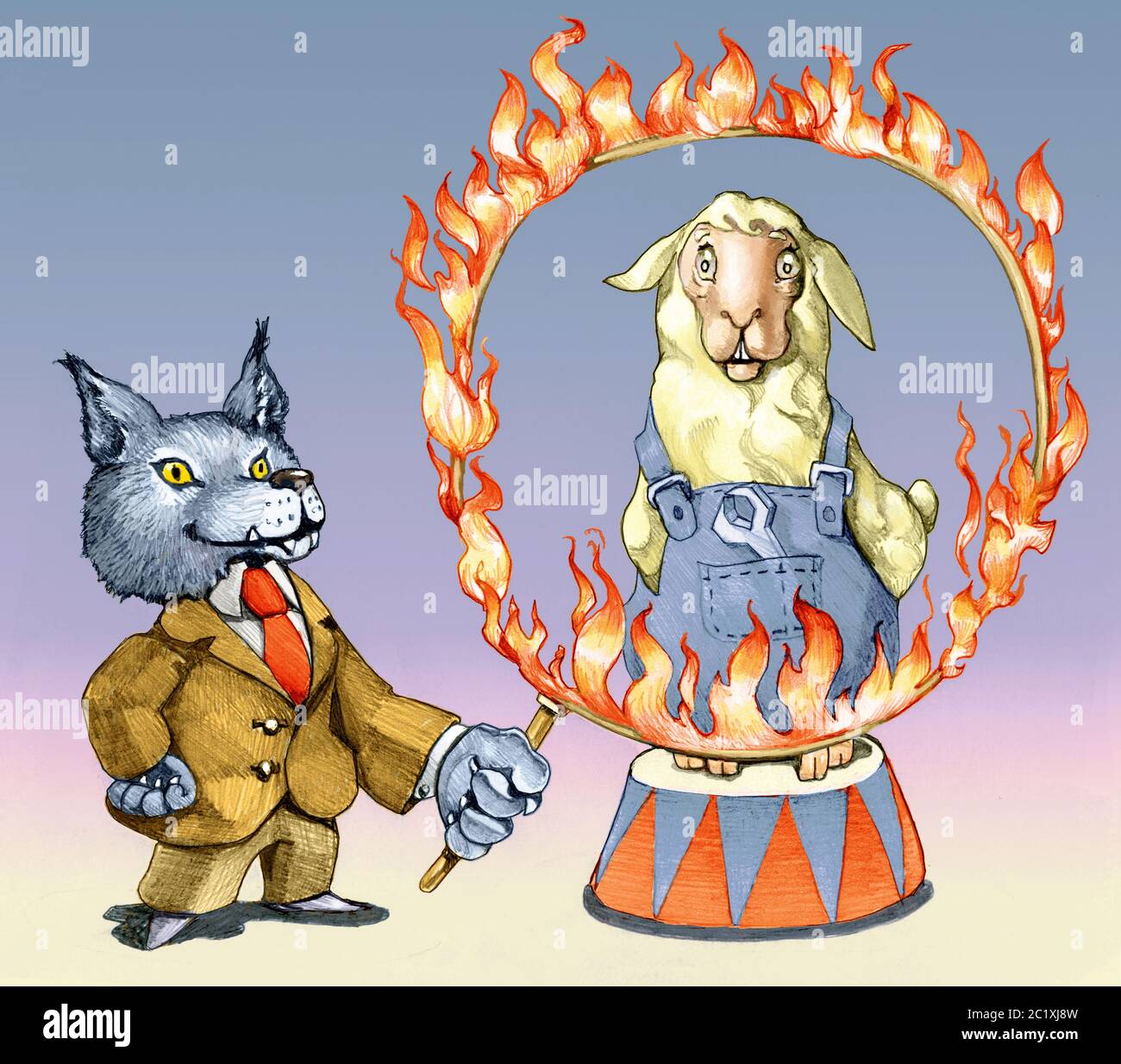 wolf maneger forces worker sheep to jump through circle of fire sheep ...