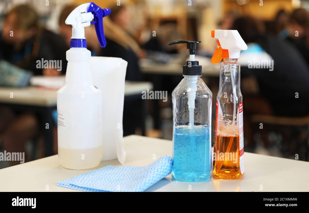 school classroom learning environment. Covid-19 Corona virus safe class ...