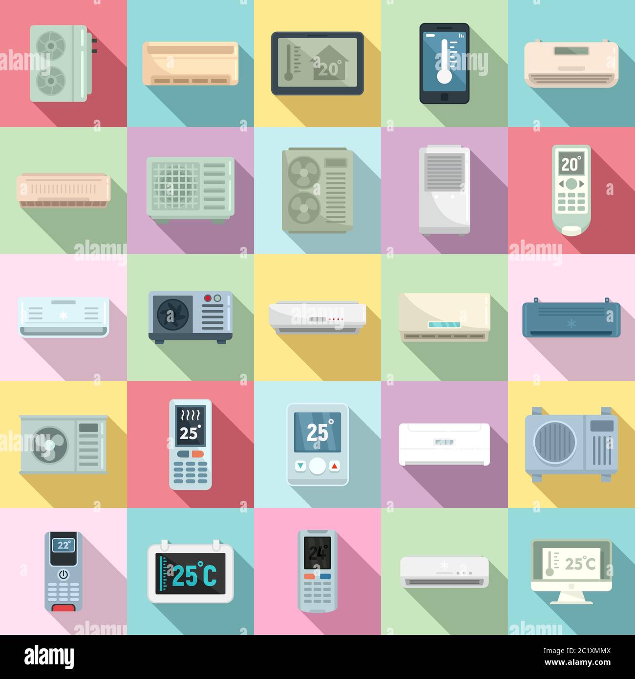 Climate control systems icons set. Flat set of climate control systems ...