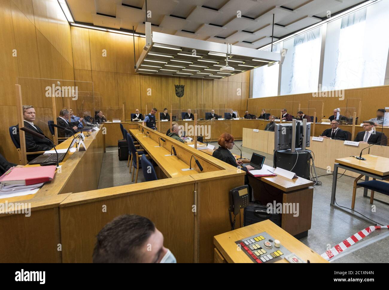 16 June 2020, Hessen, Frankfurt/Main: Stephan Ernst (l), main defendant in the Lübcke trial ...