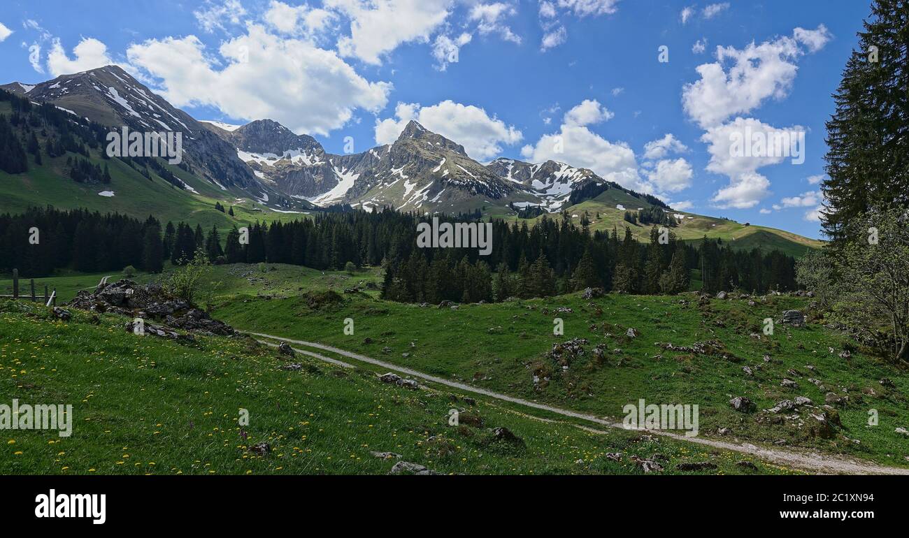 Landscape in Switzerland / Bernese Oberland with the mountains in the ...