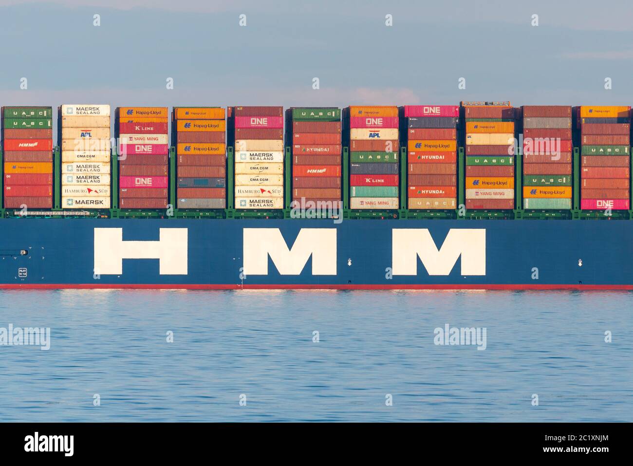 HMM Algeciras container ship on the Thames Estuary at Southend on Sea ...