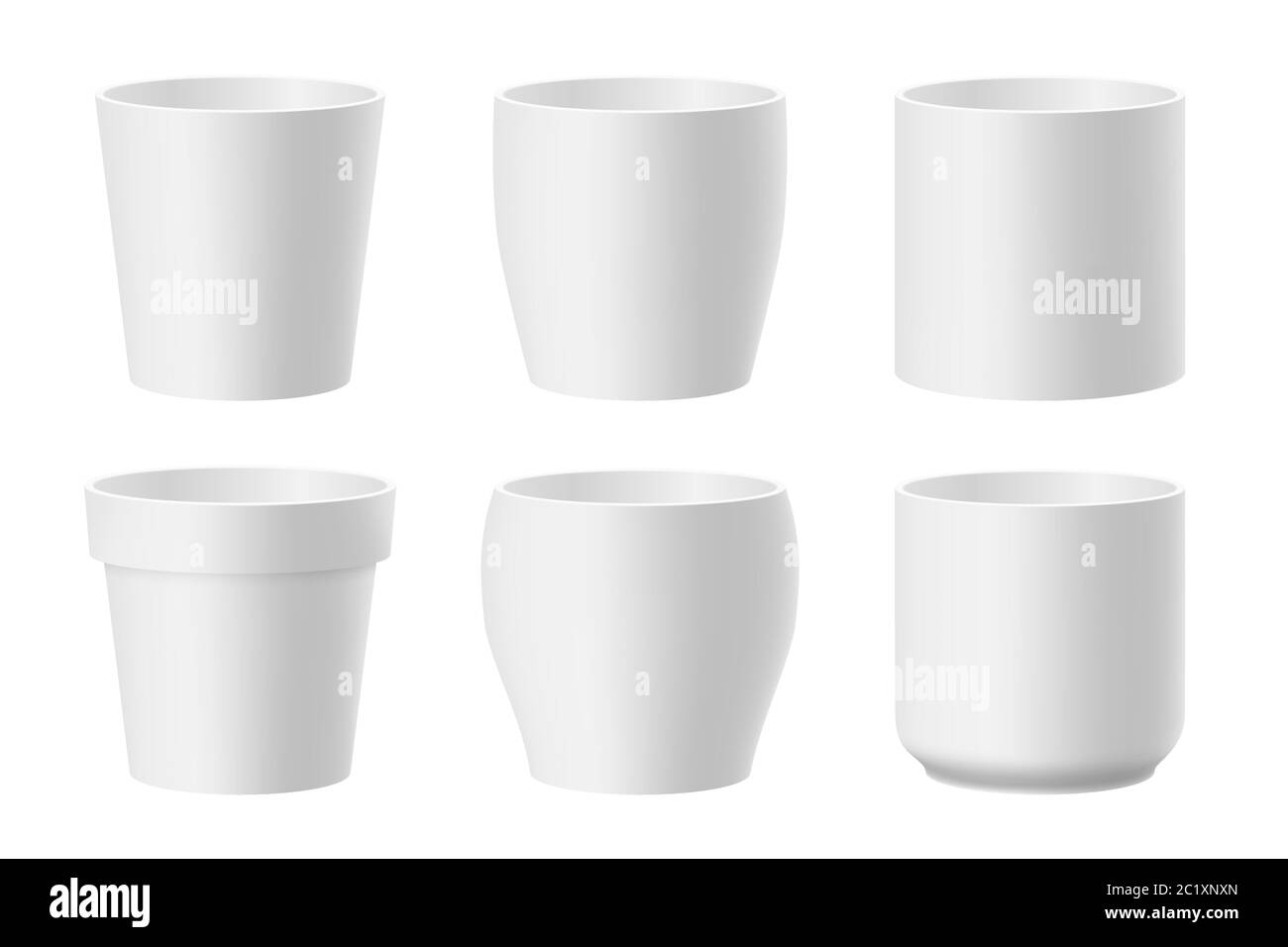 Vector set of realistic white flower pots isolated on white background ...