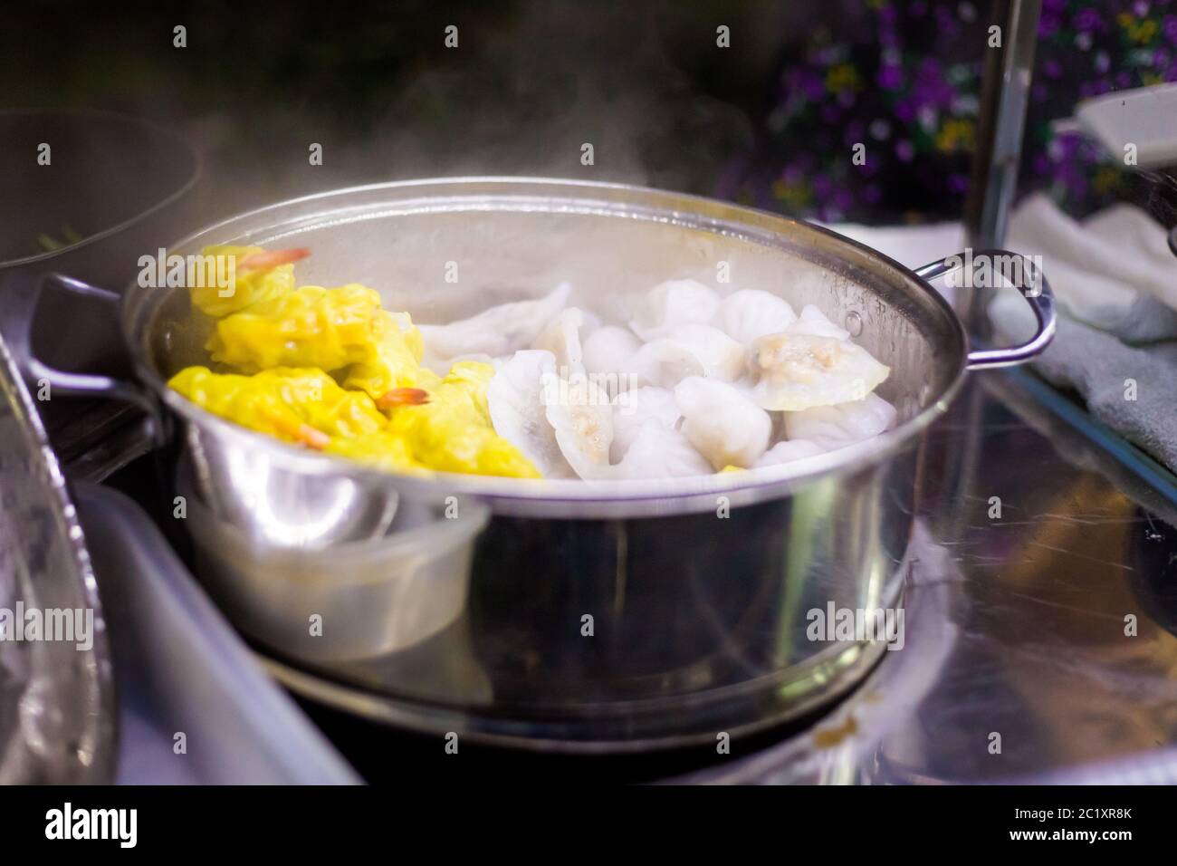 Delicious food on Colorful night market Tay Do. Can Tho, Vietnam. Local ...