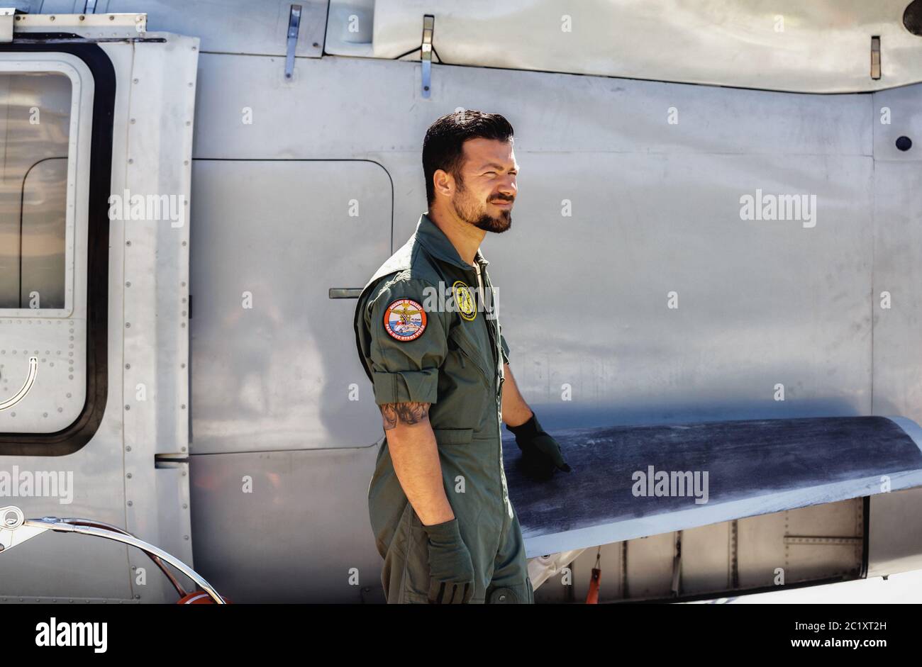 Portrait of Army rescue swimmer during display of Spanish Armed Forces ...