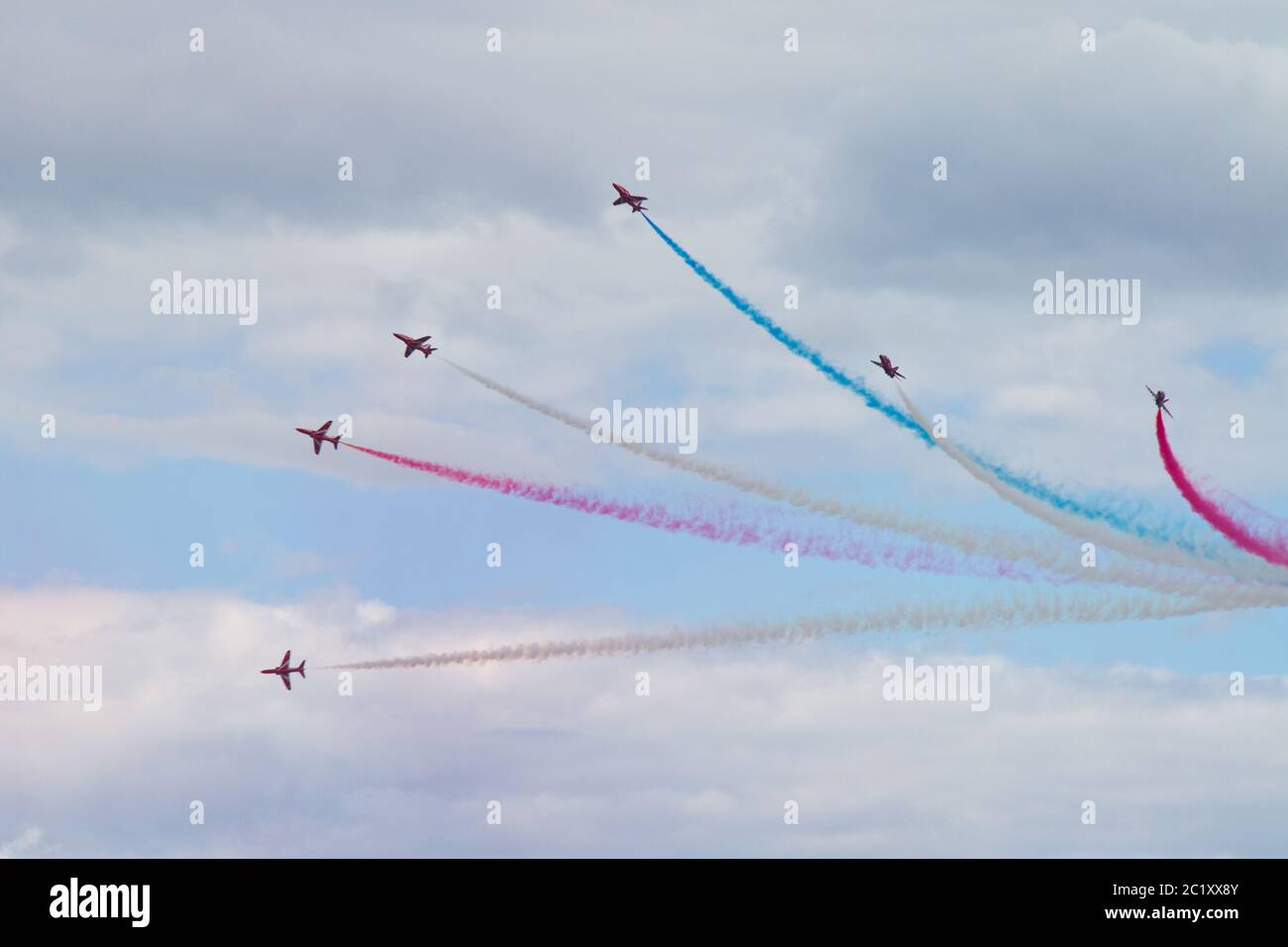 An RAF Red Arrow Display in England Stock Photo - Alamy