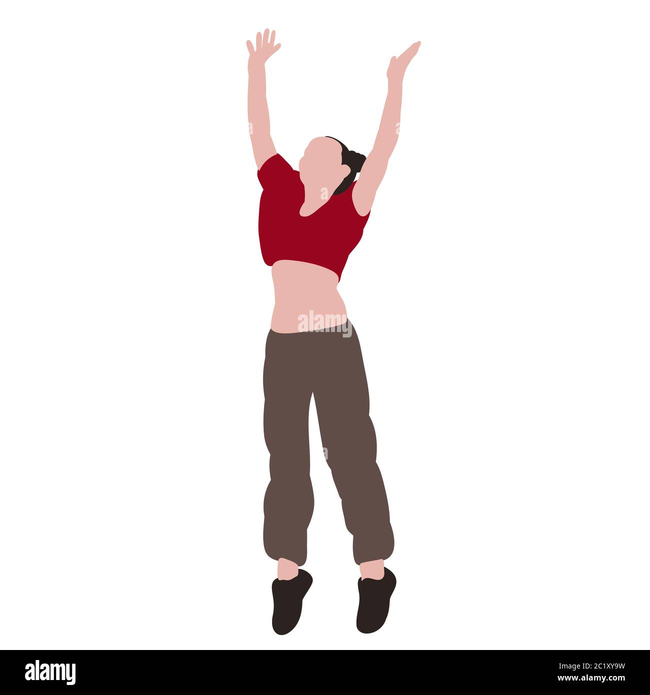 vector, on a white background, without face, girl jumping in a flat ...