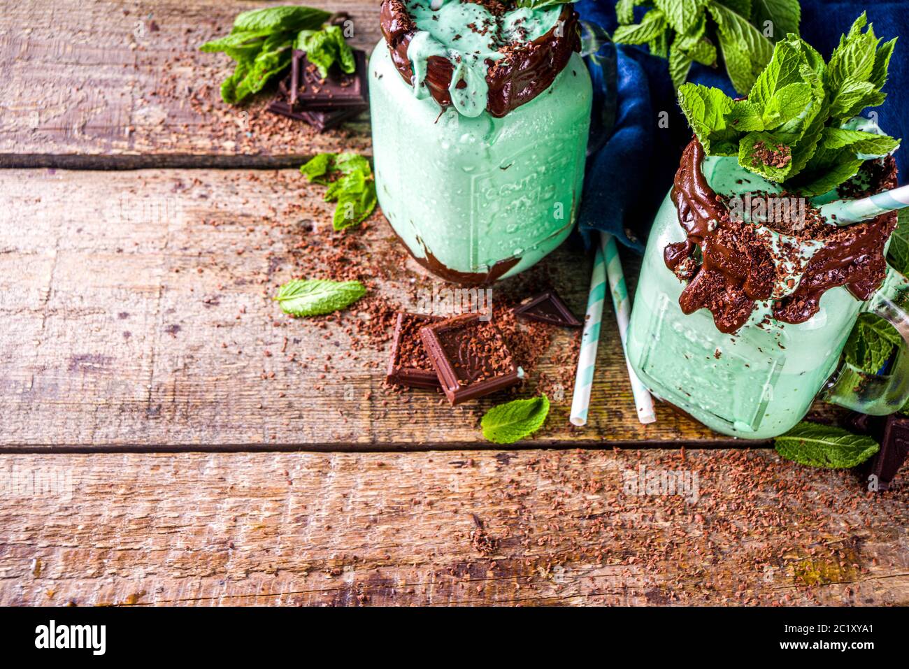Summer cold drink, Mint and milk chocolate milkshake, crazy shake with ...
