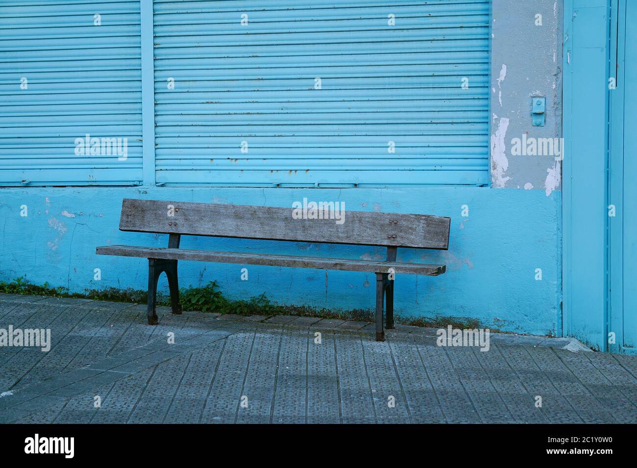 wooden bench in the street Stock Photo - Alamy