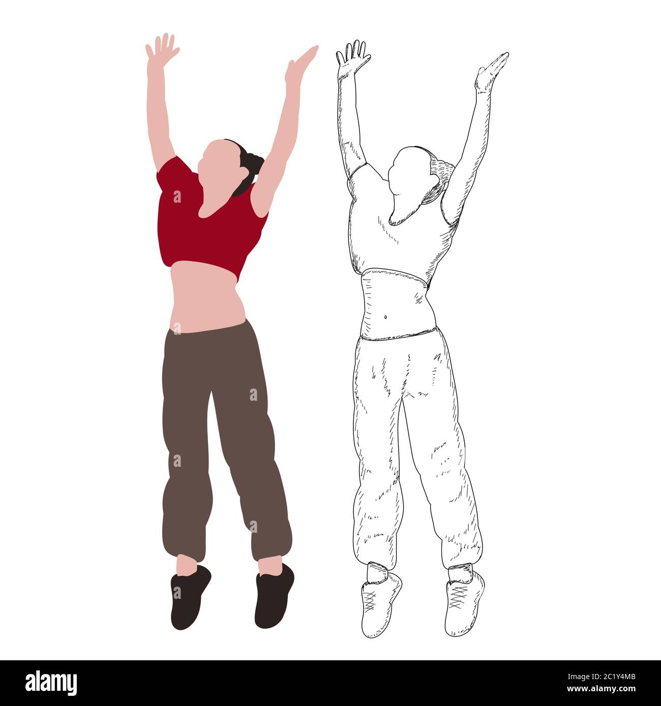 white background, without face, girl jumping in a flat style Stock ...
