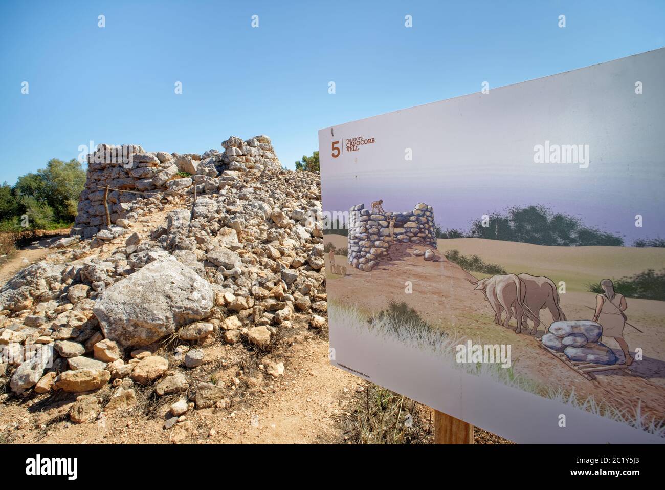 Bronze Age “Talaiot” burial chamber and artist’s impression of the ...
