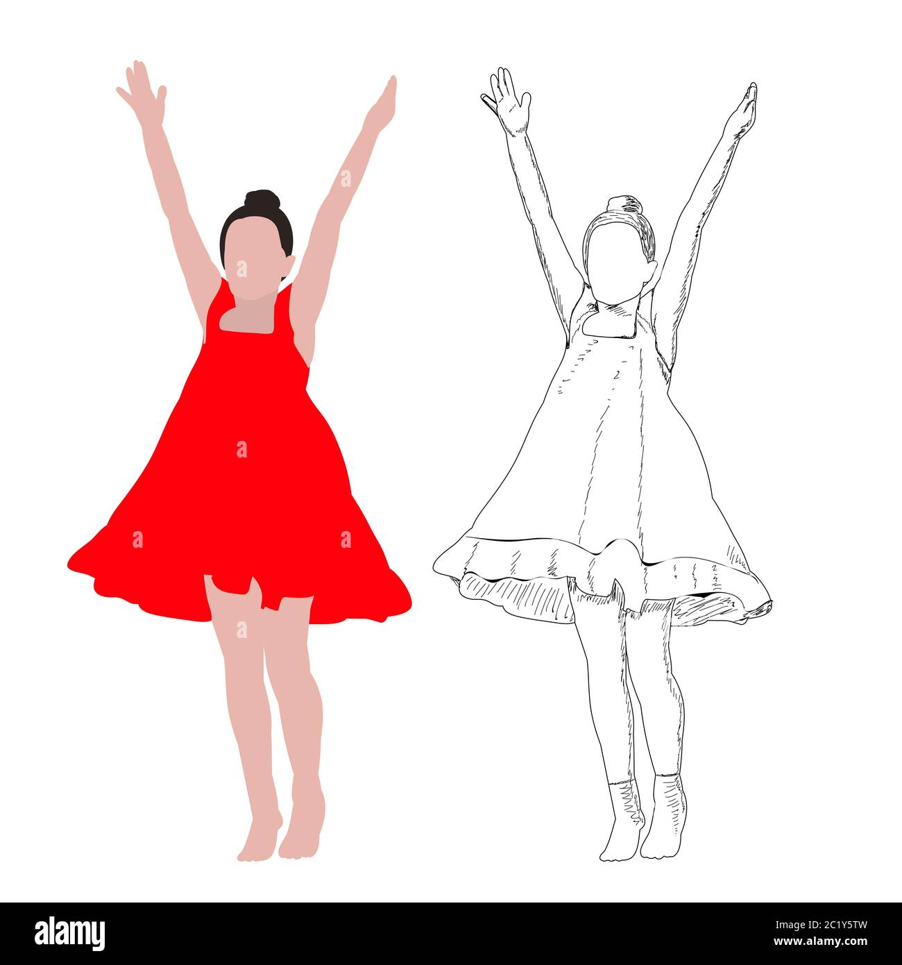 vector, on a white background, without face, dancing little girl Stock ...