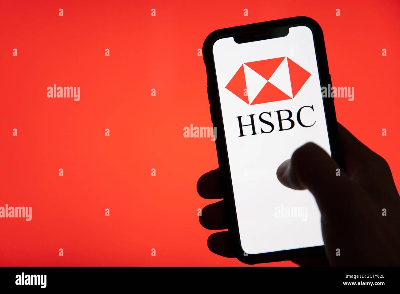 LONDON, UK - June 2020: HSBC financial banking logo on a smartphone ...