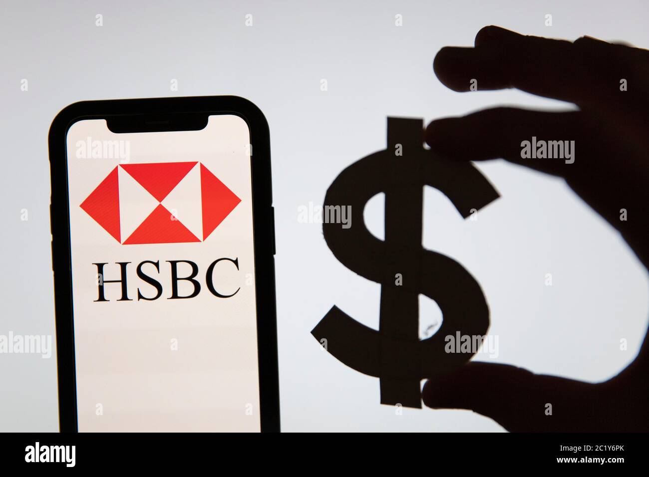 LONDON, UK - June 2020: HSBC financial banking log with dollar sign ...