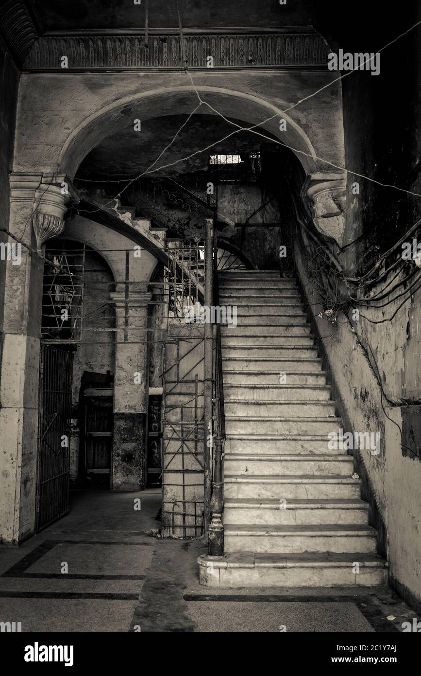 Run-down staircase in an old building, Old City Centre, Havana Vieja ...