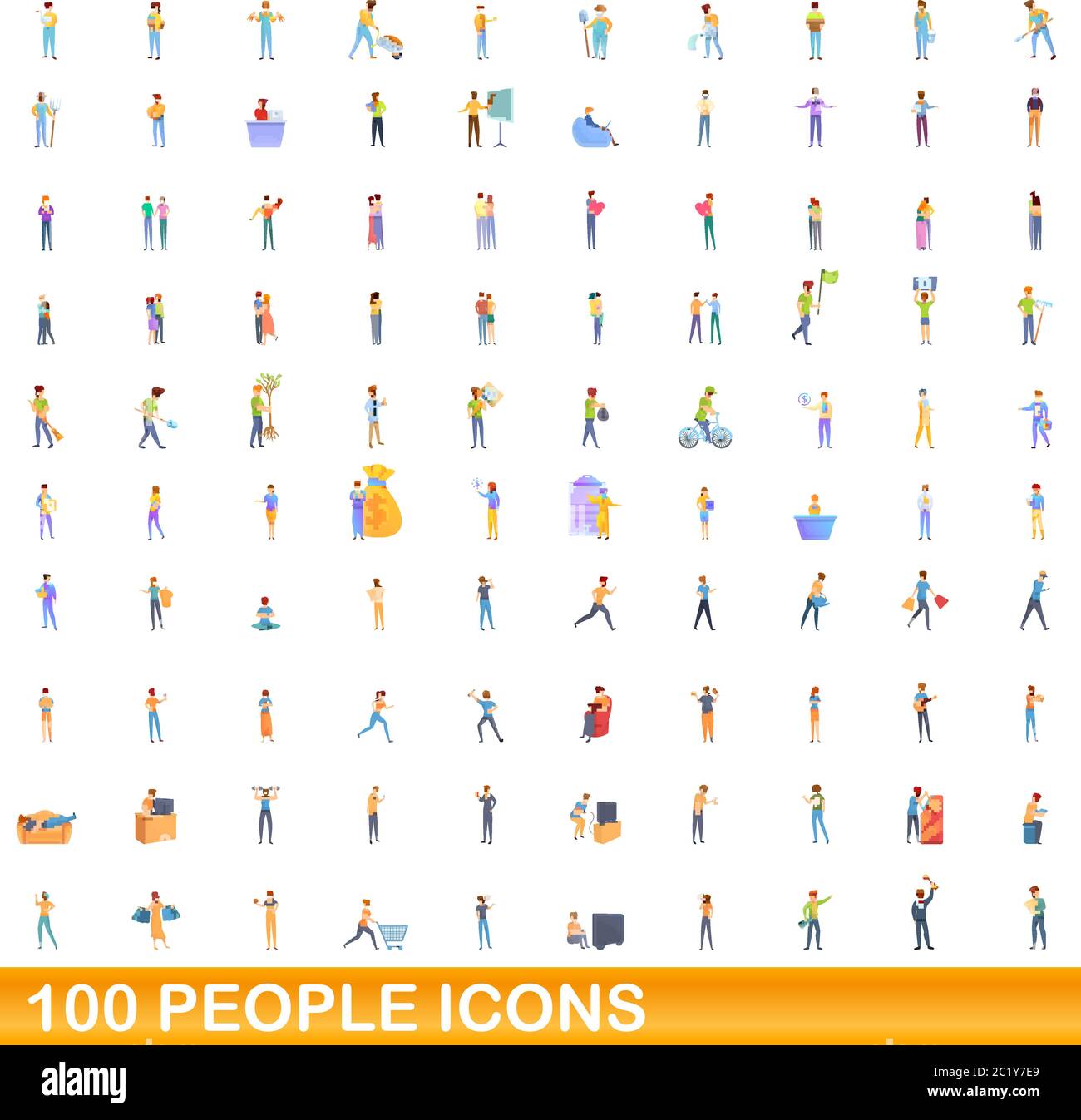 100 people icons set. Cartoon illustration of 100 people icons vector ...