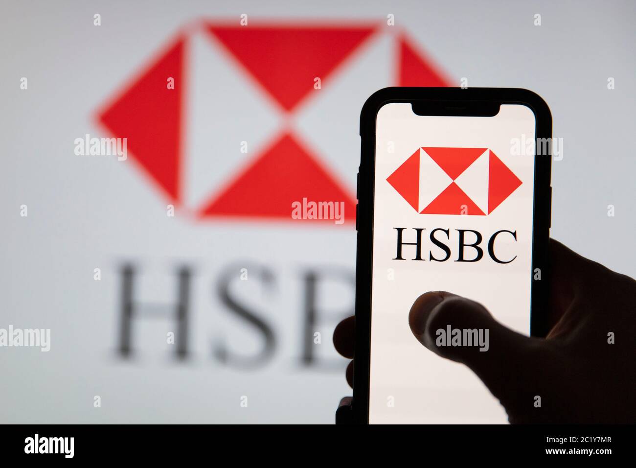 LONDON, UK - June 2020: HSBC financial banking logo on a smartphone ...