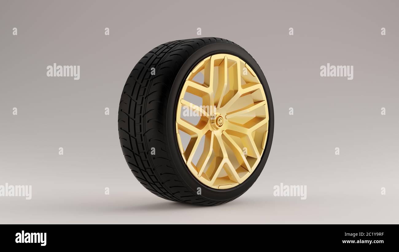 Black an Gold Alloy Rim Wheel with a Complex Wheel Design with Racing ...