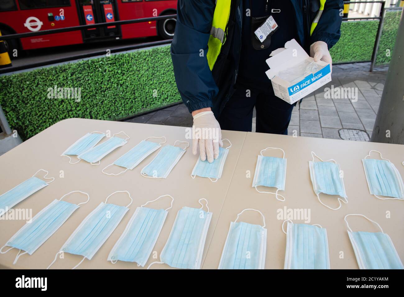TfL staff giving out face masks at Stratford bus station after the ...