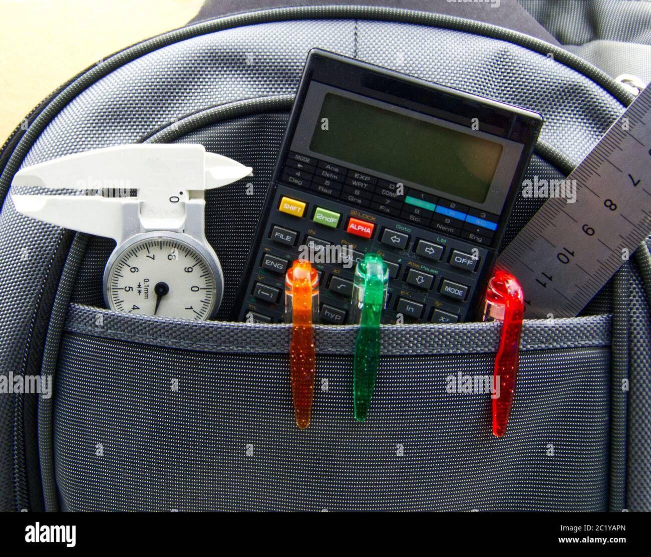 Backpack with different school supplies. Back to school Stock Photo - Alamy