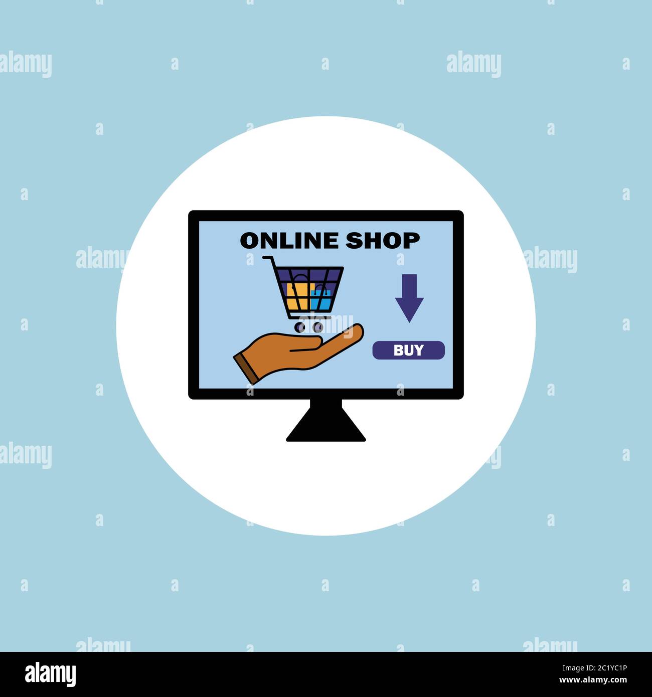 Online shop, Laptop, desktop, computer icon with shopping baskets ...