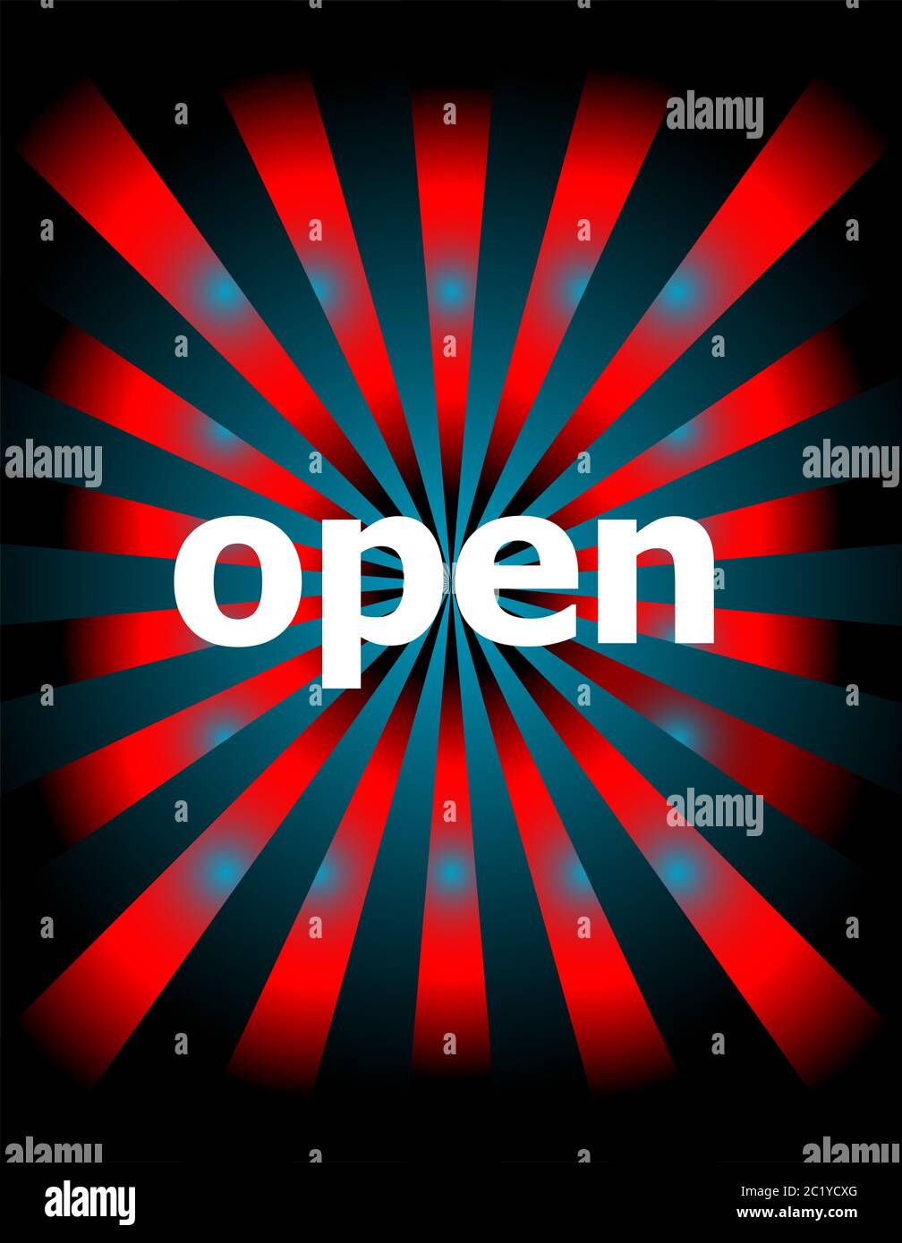 Text Open. Security concept . Vintage template with words and sunbeams ...