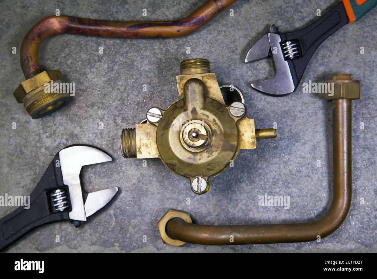 water fittings and adjustable spanner Stock Photo - Alamy