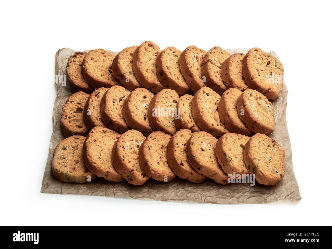 Mini toasts bread isolated on white background Stock Photo - Alamy