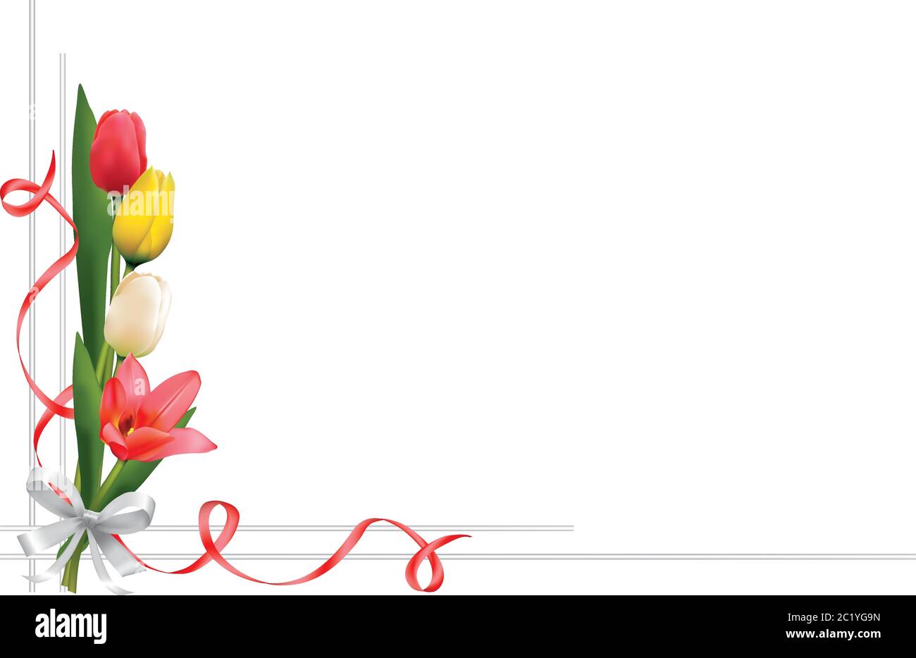 Greeting card, or wedding invitation, with beautiful tulips. Isolated ...